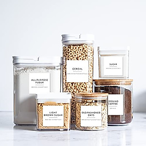 179 Kitchen Pantry Labels for Food Containers | Minimalist Food Labels for Jars | Kitchen Labels for Storage Bins | Black Text on White Jar Labels Stickers | Pantry Labels for Containers Preprinted