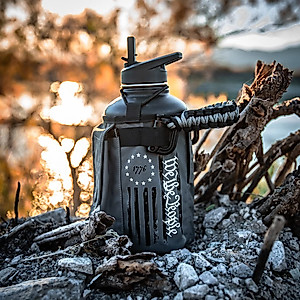 Iron Infidel Battle Bottle Straw Lid & Cleaner Brush Kit - 64 Oz and 32 Oz Water Bottle Lid Replacement with Straw, Wide Mouth Lid, and Long Handle Water Bottle Cleaning Scrub Brush Tool (Black/Grey)