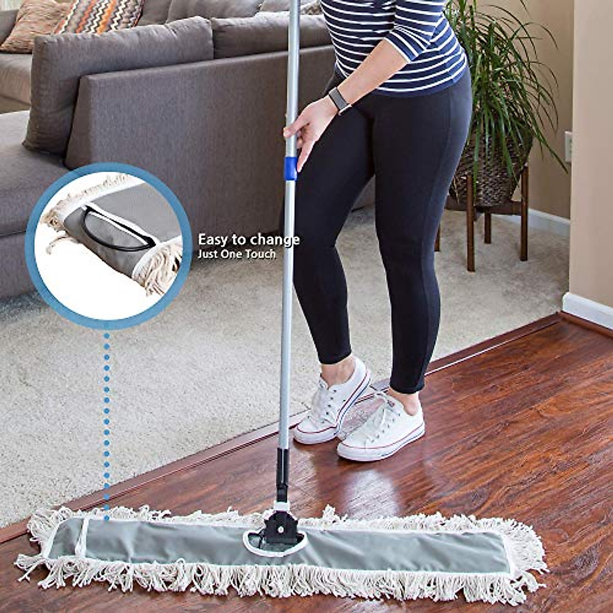 JINCLEAN 36" Industrial Class Cotton Floor Dust Mop with 2 Pack of Refills | Dry to Attract Dirt, dust, Laminated Hardwood Floor, Garage epoxy, Tile, Bamboo Telescopic Pole Height Max 59"