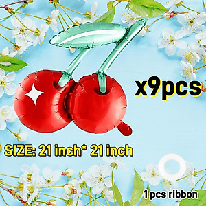 Jiahaoppx 9 Pcs Cherry Balloons, Cherry Fruit Mylar Balloon for Baby Shower Wedding Birthday Party Decorations Supplies, 21 Inch