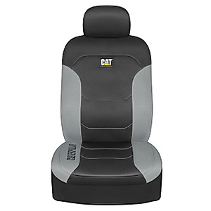 Caterpillar Flexfit Automotive Seat Covers for Cars Trucks and SUVs (Set of 2) – Black Seat Covers for Front Seats, Seat Protectors with Gray Honeycomb Trim, Auto Interior Covers