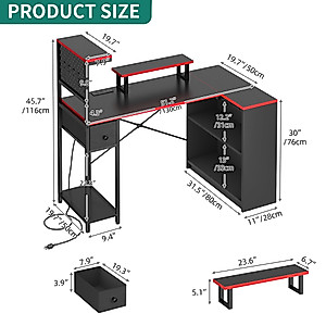 YITAHOME L Shaped Gaming Desk with Drawer and Storage Shelves, 51 Inch Reversible Computer Desk with LED Lights & Hutch, Corner Desk Gaming Table with Monitor Stand & Pegboard, Black Carbon Fiber