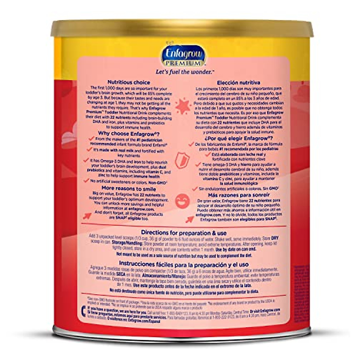 Enfagrow NeuroPro Omega 3 DHA Prebiotics Non-GMO Toddler Nutritional Milk Drink, Natural Milk Flavor Powder, 32 Oz, Can