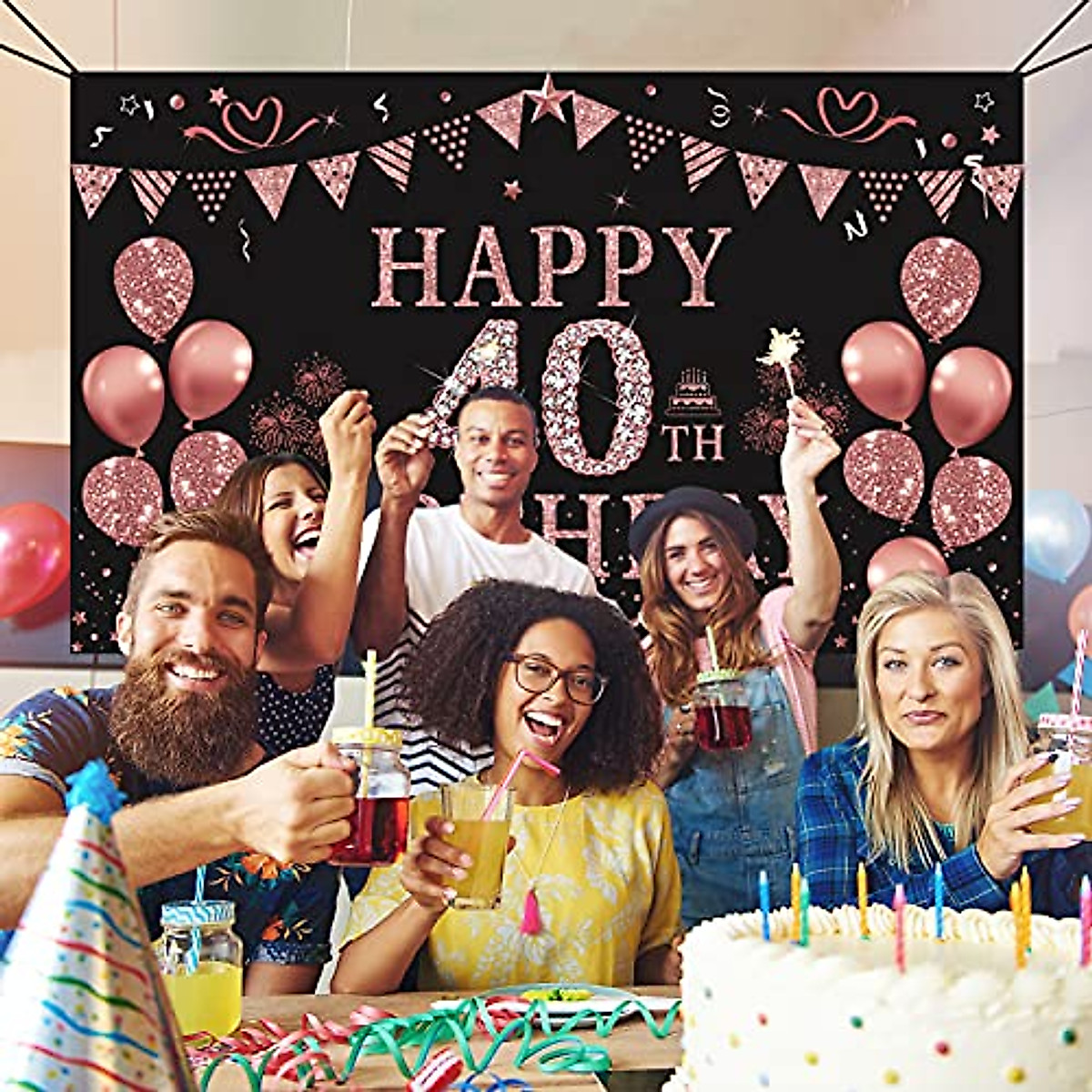 Trgowaul 40th Birthday Decorations Banner Women, Rose Gold Happy 40th Bday Decorations for Women, 40 and Fabulous Decorations Backdrop Party Supplies, 40 Year Old Photography Background 5.9 X 3.6 Fts