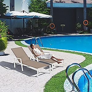VARVIND Outdoor Patio Lounge Chair Set of 2, Aluminum Chaise Lounge Outdoor with 4 Adjustable Backrest Positions, Outdoor Patio Chaise Lounge Chairs Suitable for Backyard, Balcony, Poolside (Khaki)