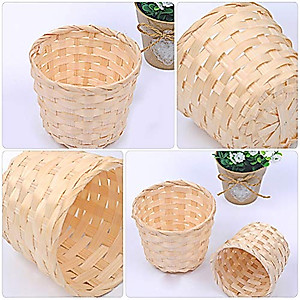 Garneck Flower Pot Holder 4pcs Mini Wicker Basket Sets Small Bamboo Baskets Hand-Held Woven Storage Plant Pot Grocery Basket Flower Plant Basket