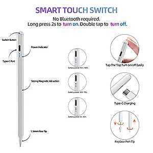 Stylus Pen for iPad, Apple Pencil for iPad 10th 9th Gen, Apple Pen iPad Pencil for iPad Air 5/4/3rd, iPad Pro 11/12.9 Inch, with Palm Rejection & Tilt Sensitivity, Magnetic Stylus iPad Pen, White