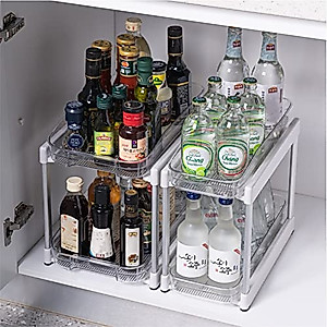 Peohud 2-Tier Under Sink Organizer, Double Sliding Cabinet Basket Organizer Drawer, Easy Access Pull Out Bathroom Vanity Counter Tray, Multi-purpose Storage Bins Rack for Kitchen Office Pantry Dorm