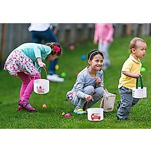 6PCS Small Easter Baskets Stuffers for Kids with Handle - Egg Hunt Canvas Buckets Basket Gift Party Supplies Boys Girls 7x10Inches