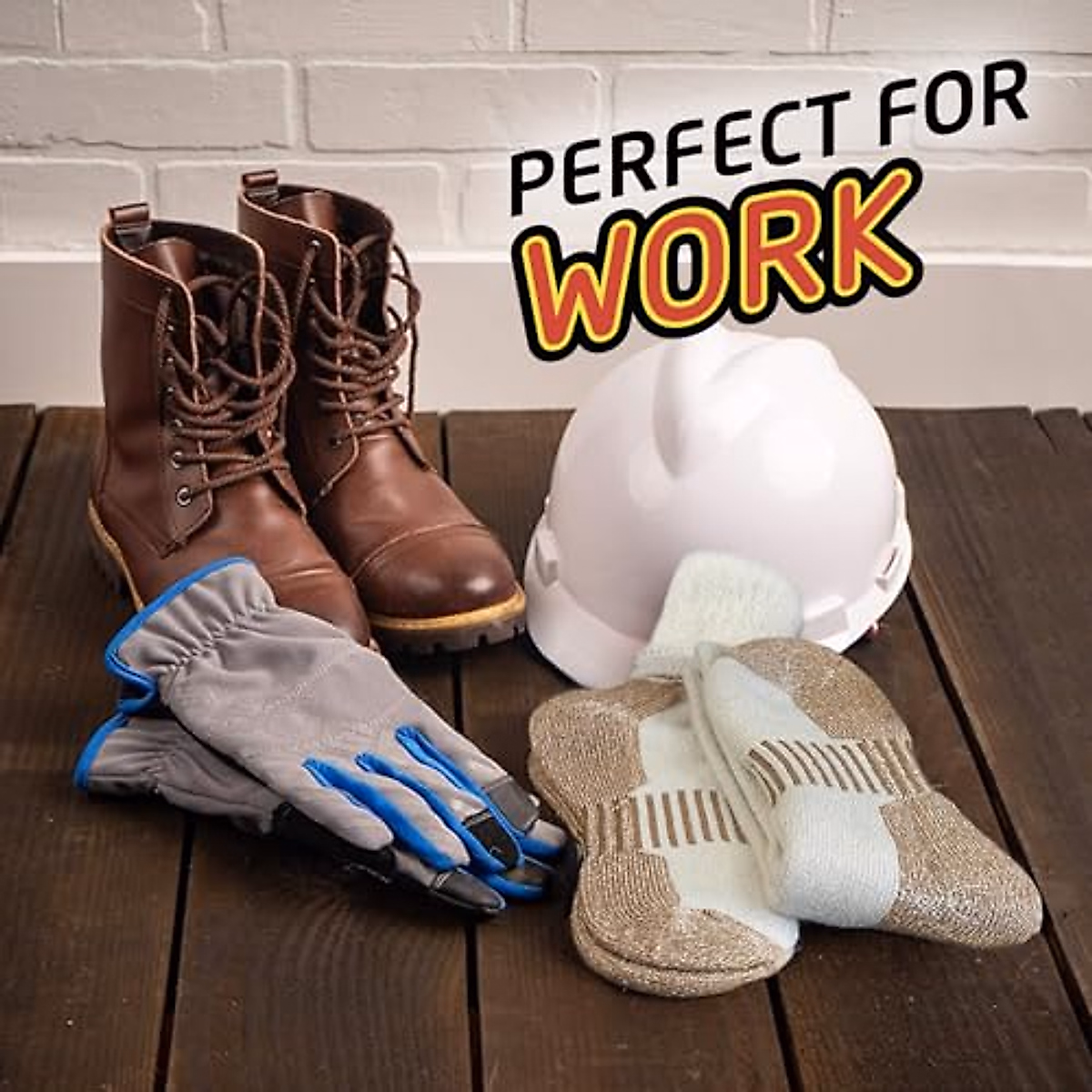 HOT FEET 4 Pack Work Socks for Men & Women - Breathable Boot Hiking Socks, Moisture Wicking Thick Wool Socks, Sizes 6-12.5, Man, Dark Gray & Oatmeal