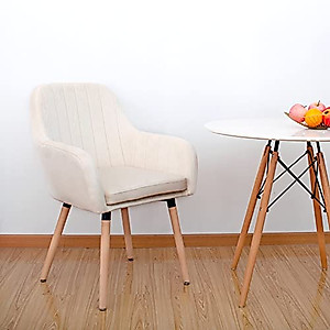 CangLong Mid-Century Modern Accent Chair with Wood Legs Armchair for Home Office Study Living Room Vanity Bedroom, Set of 1, Beige