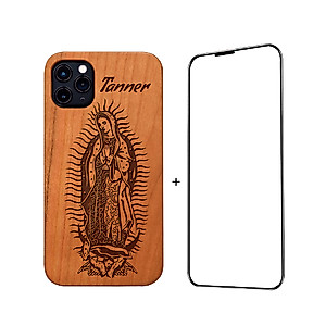 Virgen De Guadalupe - Custom Wood Phone Case + FREE Tempered Glass (Virgin Mary - Our Lady of Guadalupe) for iPhone 15/14/13/12/11 (Mini ,Pro, Pro Max,Plus)Xs,Xr,X Samsung S21/S22/S23 UL+ FE Note 12 L