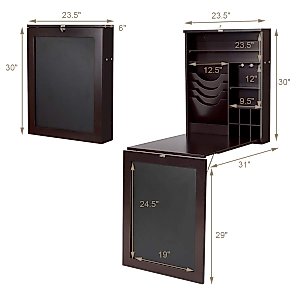 Tangkula Wall Mounted Desk, Floating Desk with Chalkboard, Space Saving Fold Up Wall Convertible Desk, Multi-Function Wall Mounted Table with Storage Shelves & Hooks（No Assembly Required）