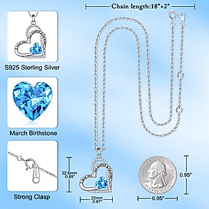 Iefil Jewelry Gifts for Women - 925 Sterling Silver Necklace Birthday Mothers Day Gifts for Mom Daughter Anniversary Christmas Gifts for Wife Daughter March aquamarine Necklace