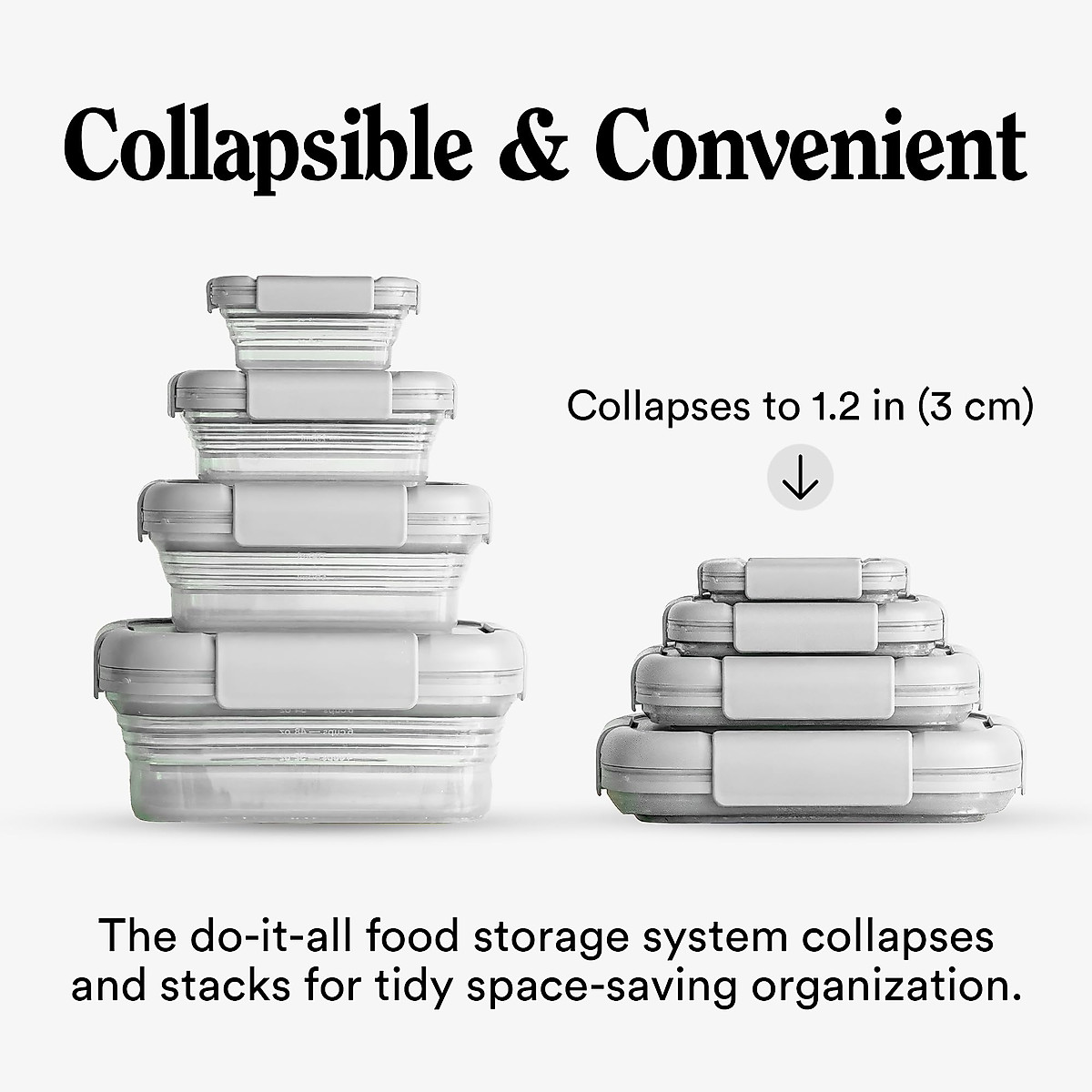 Stojo Nestable Collapsible Food Storage Container - Set of 4, Cashmere - Leak-Proof Airtight Seal Made With Food Grade Silicone For Meal Prep, Lunch Box, Pantry Organizer - Microwave & Dishwasher Safe