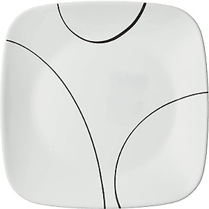 Corelle Vitrelle 6-Piece Salad Plates Set, Triple Layer Glass and Chip Resistant, Lightweight Square 9-Inch Plates, Simple Lines