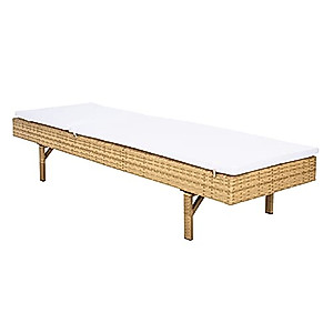 SAFAVIEH Outdoor Collection Cam Natural Brown Wicker/White Cushion Adjustable Chaise Lounge Chair, Black/Beige (PAT7501D)