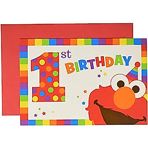 Amscan Sesame Street Elmo Turns One Postcard Invitation. 8ct, Multicolor, 4 1/4" x 6 1/4" (491835)