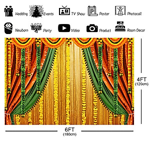 Lofaris India Pooja Photography Backdrop Puja Ganpati Pooja Traditional Mehndi Festival Background Decorations Wedding Party Marigold Garlands Photo Props 6x4ft