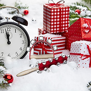 6 Pieces Christmas Hand Jingle Bells Wooden Hand Sleigh Bells Jingle Shaker Bells Handhold Bell Rattles Musical Bell Instruments Handheld Bells Holiday Christmas Decor (Red)