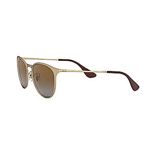 Ray-Ban RB3539 Erika Metal Round Sunglasses, Matte Gold/Polarized Grey Gradient Brown, 54 mm