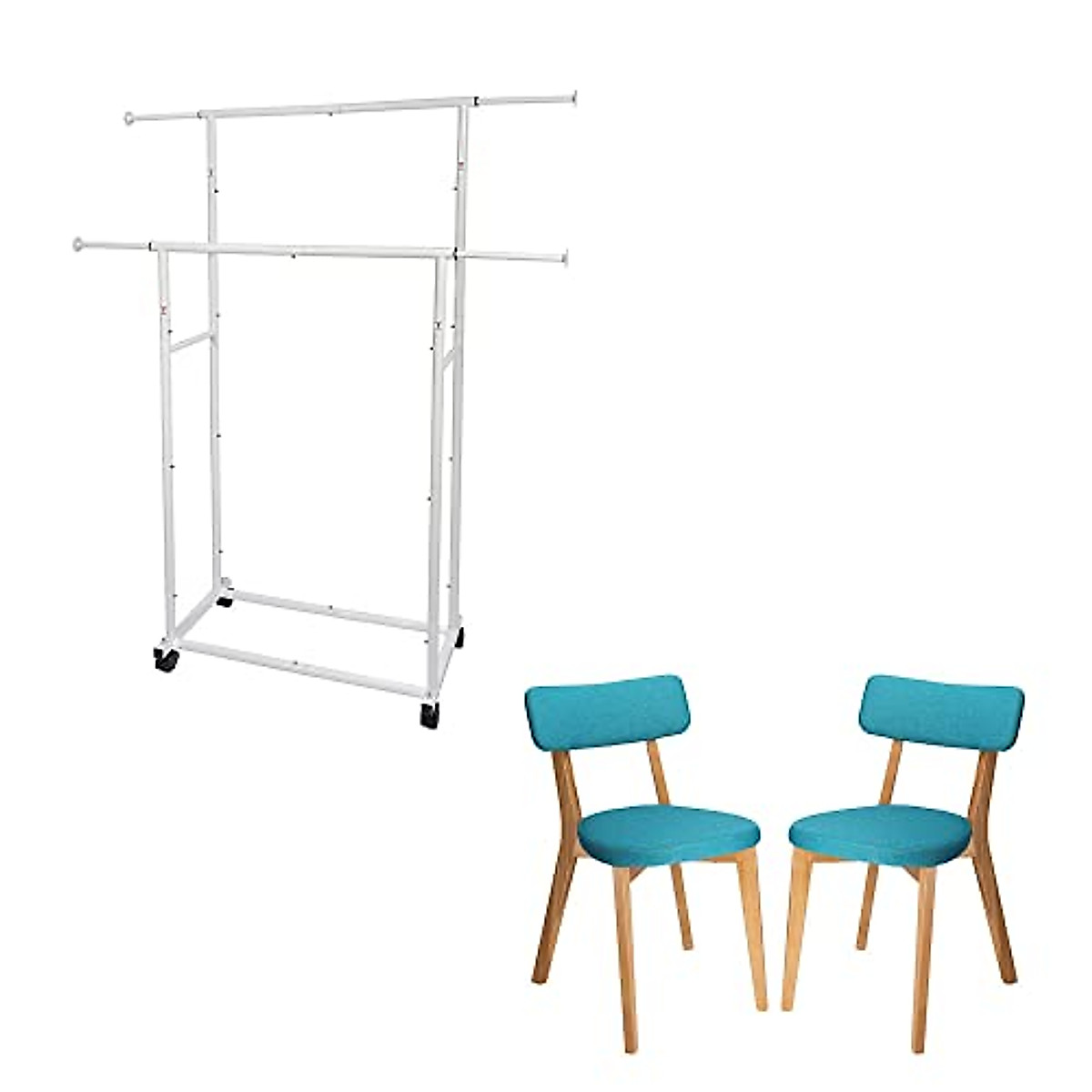 Fishat Simple Double Rod Garment Rack & SAH Solid Wood Dining Chair Set of 2