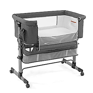 Baby Crib,3 in 1 Bedside Crib Adjustable Portable Bed for Infant,Baby Bassinet Baby Newborn Must Have Bed,Grey