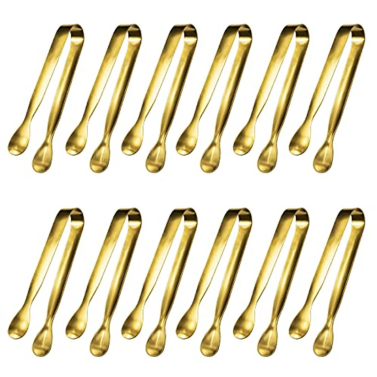 JCREN 12 Pcs Serving Tongs, Small Serving Utensils for Parties Catering Gold Tongs, Food-Grade 304 Stainless Steel Mini Serving Tongs Appetizer Tongs for Tea Party Coffee Bar, 4" Sugar Tongs - Gold