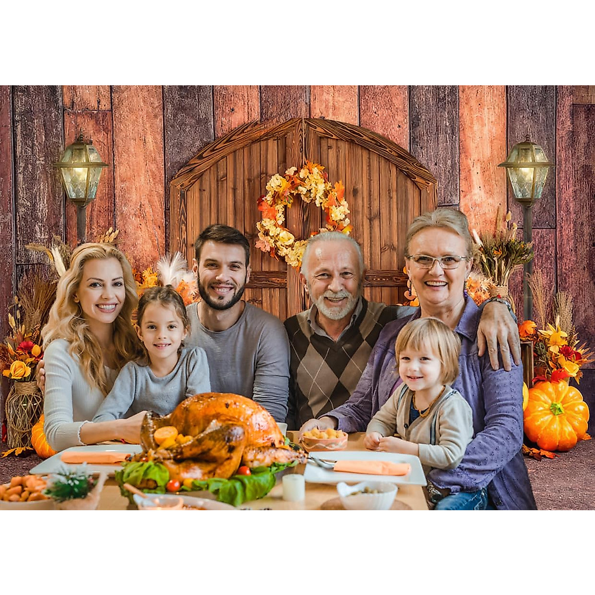 Alltten 7x5ft Fall Thanksgiving Photography Backdrop Autumn Pumpkin Backdrops for Photography Wood Barn Door Backgrounds Thanksgiving Party Supplies Decor Banner F91