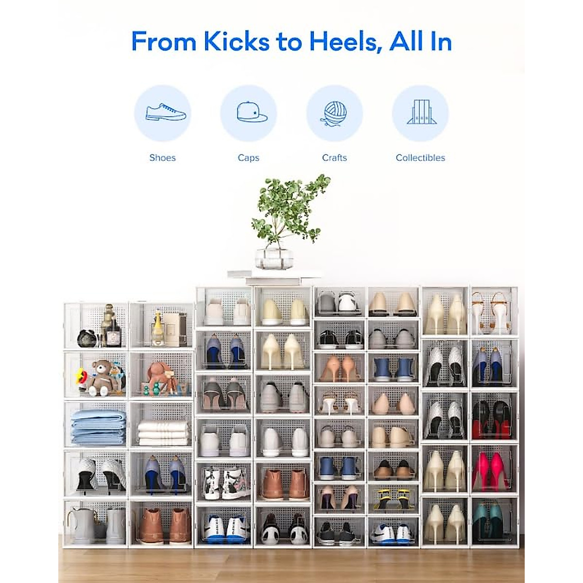 FINESSY XL Shoe Storage Boxes Large Shoe Rack, Large Shoe Organizer XL Shoe Boxes Clear Plastic Stackable XL Clear Shoe Boxes Stackable, Large Sneaker Storage Large Shoe Containers