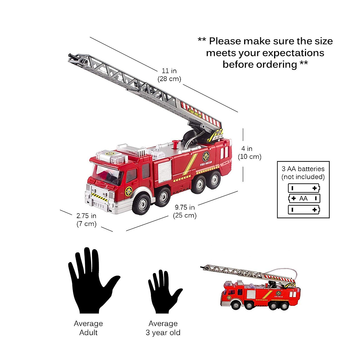 Fire Truck Toy Rescue with Shooting Water, Lights and Sirens Sounds, Extending Ladder and Water Pump Hose to Shoot Water, Bump and Go Action by Vokodo