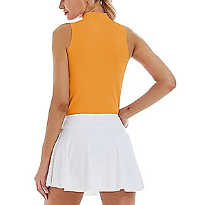CQC Women's Sleeveless Golf Polo Tennis Shirts Zip Up Quick Dry UPF 50+ Athletic Tank Tops Moisture Wicking Sport Casual Golden Spice M