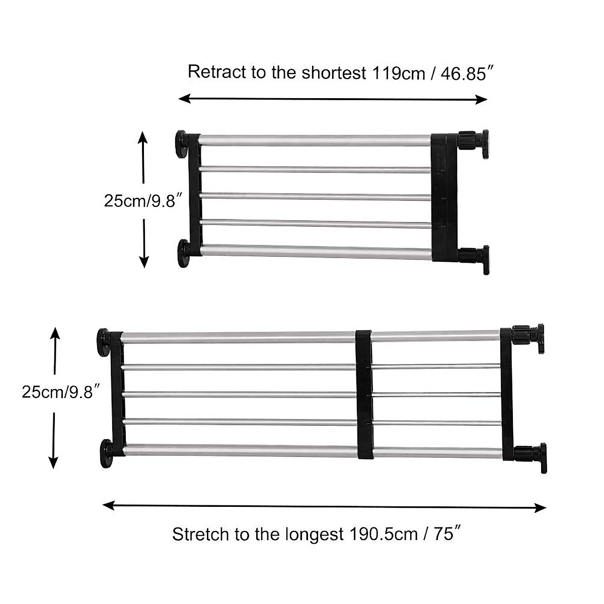 BAOYOUNI Expandable Closet Shelf Tension Rod Clothes Hanger Storage Rack Adjustable DIY Shelving Unit Cabinet Kitchen Bathroom Divider Separator Organizer, Black