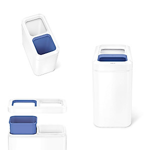 simplehuman 20 Liter / 5.3 Gallon Dual Compartment Slim Open Top Recycling Trash Can, Commercial Grade Heavy Gauge White Stainless Steel