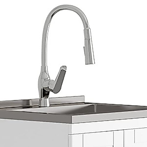 SIMPLIHOME Reed Transitional 24 Inch Deluxe Laundry Cabinet with Pull-out Faucet and Stainless Steel Sink in White, For the Laundry Room and Utility Room