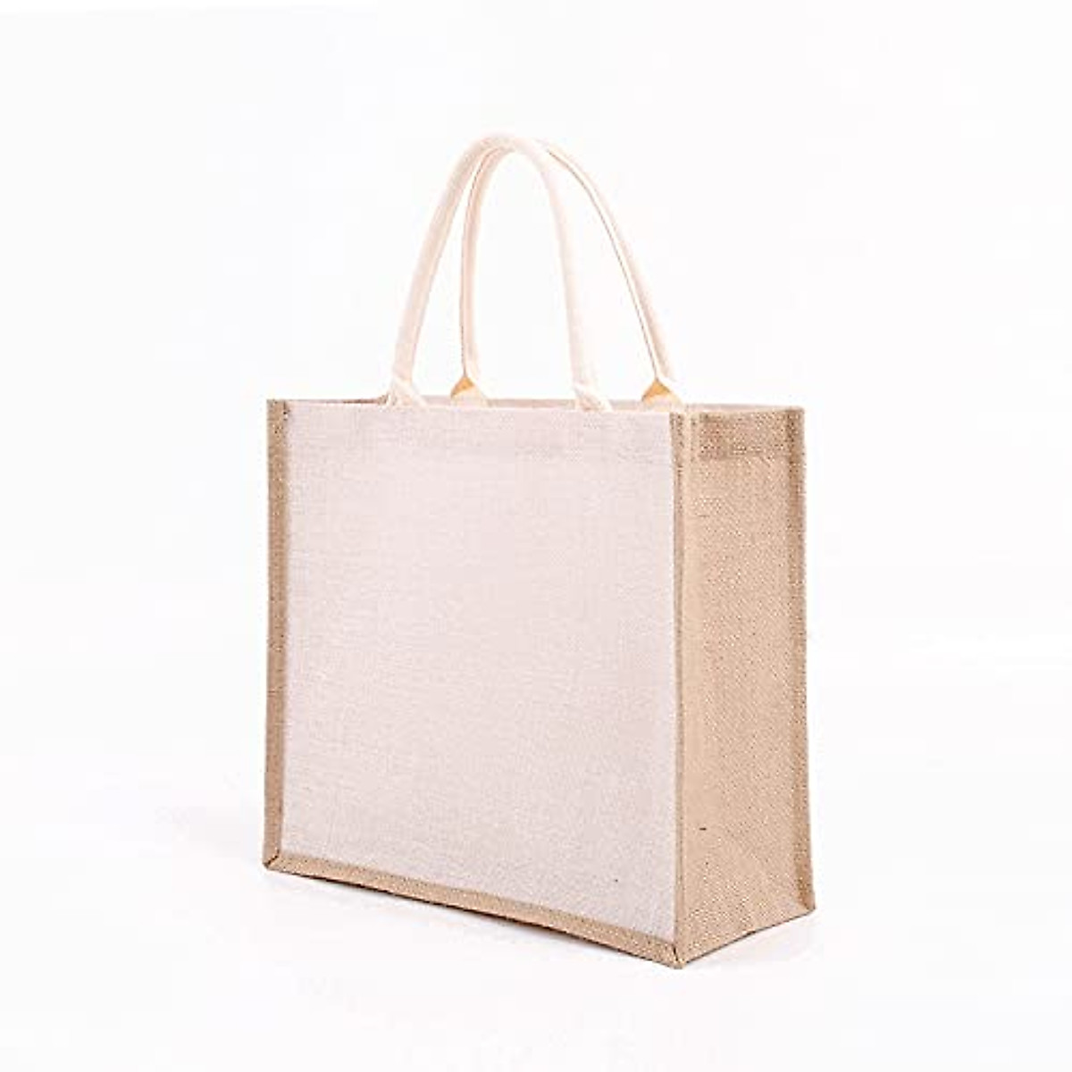 TCOOME Burlap Tote Bag With Sturdy Handle, Reuseable Burlap Jute Tote Bags for Wedding Favors, Daily use（S 14.2x12.6x5.9inch） White Medium