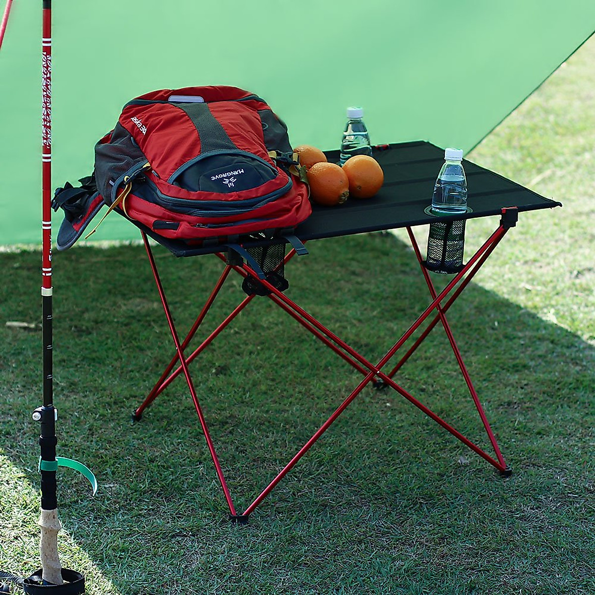 Outry Lightweight Folding Table with Cup Holders, Portable Camp Table (L - Unfolded: 29.5" x 22" x 21")