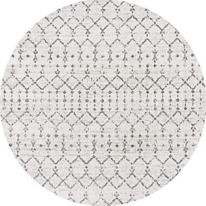 JONATHAN Y MOH101B-5R Moroccan Hype Boho Vintage Diamond 5' Round Area-Rug, Bohemian, Southwestern, Casual, Transitional, Pet Friendly, Non Shedding, Stain Resistant, Easy-Cleaning, Cream/Gray