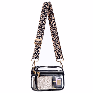 HULISEN Clear Crossbody Bag Stadium Approved, Clear Purse for Women Men, Transparent Messenger Shoulder Handbag for Concert, Travel, Work, Sports (Leopard)