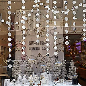 Decor365 Glitter Silver Circle Dots Garland Hanging Polk Dot Streamer Party Decoration String Banner Backdrop for Birthday/Wedding/Baby Shower/Engagement/Bridal Shower/Graduation/Bday/Bachelorette