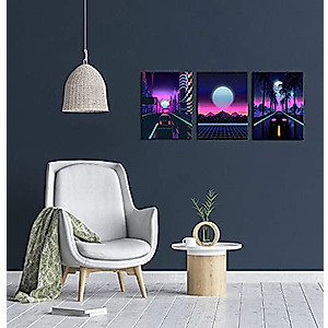 Purple Wall Decor Cool Posters Boy Teen Room Decor Bedroom Decor for Men Wall Art for Living Room Office Decor for Men Canvas Wall Art Retro Vintage Psychedelic 80s Room Decor Car City Wall Art for