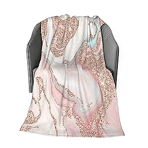 Rose Gold Glitter Coral Gray Pastel Marble Fleece Blanket - All Season 300GSM Lightweight Plush Fuzzy Cozy Soft Flannel Throw Blanket for Bed Sofa Couch Travel Camping 30x50 inches