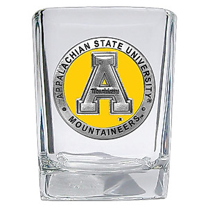 Heritage Pewter Appalachian State University Square Shot Glass | Hand-Sculpted 1.5 Ounce Shot Glass | Intricately Crafted Metal Pewter Alma Mater Inlay