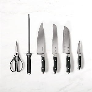 Kilne Knife Set, 6-Piece Kitchen Knife Set With Wood Block, High Grade German Steel with Acacia Wood Block, Black