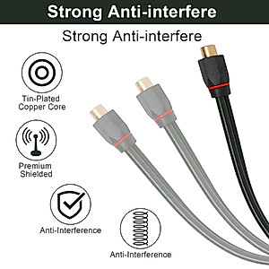 Sydien 12 Inch RCA Splitter 1 Female to 2 Male 2 Pack, RCA Y Cable RCA Video Car Audio Cable Splitter RCA Adapter Black