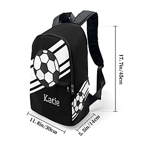 Urcustom Personalized Name Soccer Ball Sports Black Backpack Unisex Bookbag for Boy Girl Travel Daypack Bag Purse 17.7 IN