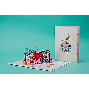 Paper Love 3D Pop Up Mothers Day Card, Best Mom Ever, For Mom, Wife - 5" x 7" Cover - Includes Envelope and Note Tag