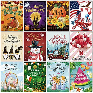 12 Sets Seasonal Diamond Painting Kits Full Drill Rhinestones Art Crafts Cute Colorful Cartoon Diamond Painting for Home Wall Decor Art Craft Gifts(Cute)