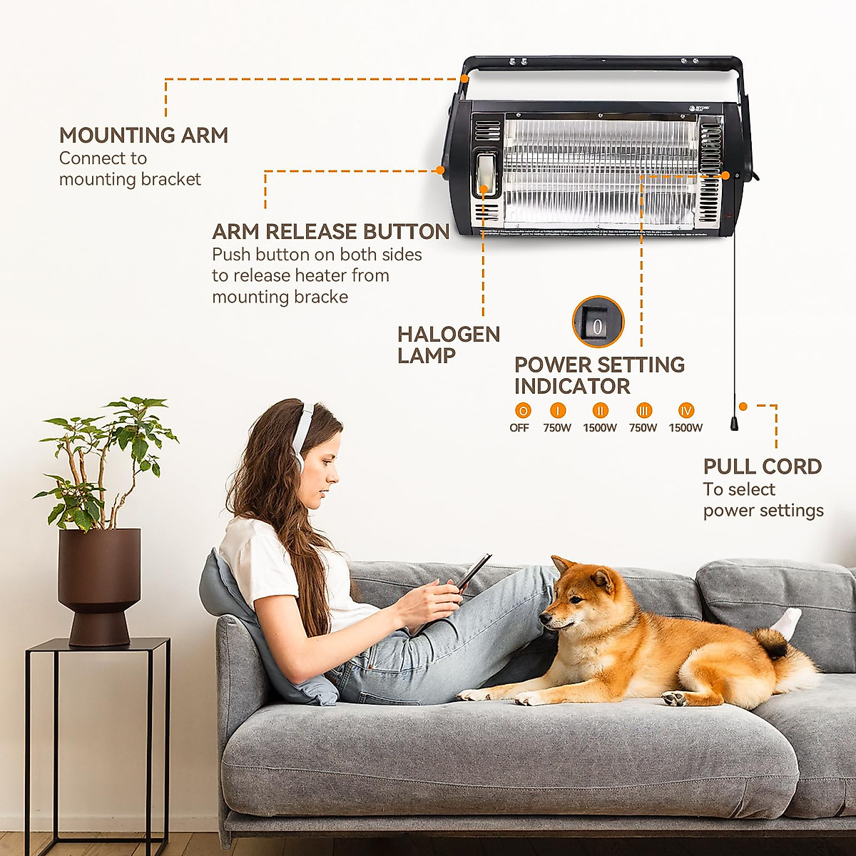BEYOND HEAT Electric Garage Heater 120V, 750/1500W Ceiling Mount Space Heater for Garage, Shop, Patio with 90° Adjustable Tilt, Dual Quartz Radiant, Safety Metal Grille and Overheat Protection, 2-Pack