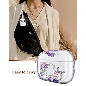 JIAXIUFEN for AirPods Pro 2019 / Airpods Pro 2nd Generation Case Cover Gold Sparkle Glitter Butterfly Design Cute Full Protective TPU Skin Accessories for Women Girl with Keychain, Flower Purple